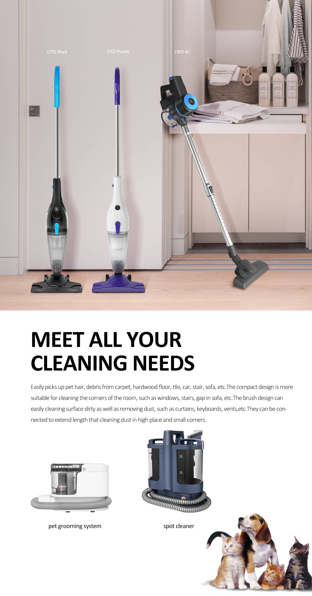 Corded Stick Vacuum, Pet Grooming, Spot Cleaner | Intercleaner